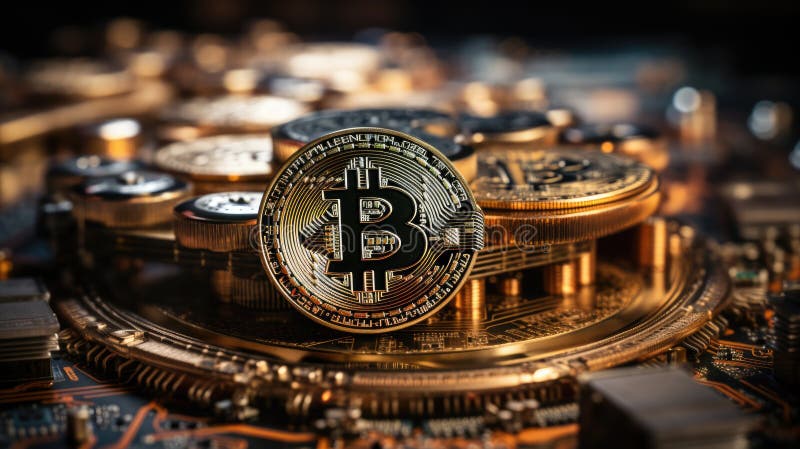 A Bitcoin Sitting on Top of a Computer Motherboard. Blockchain ...
