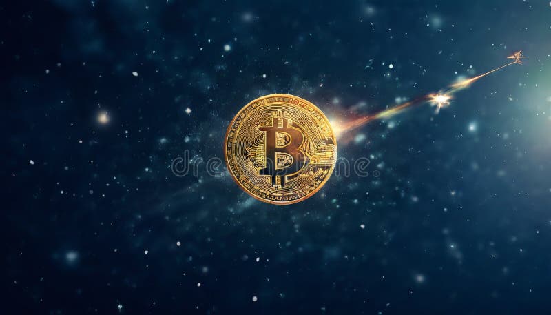 Bitcoin Soaring through the Cosmos Amidst Stars and Galaxies Stock ...