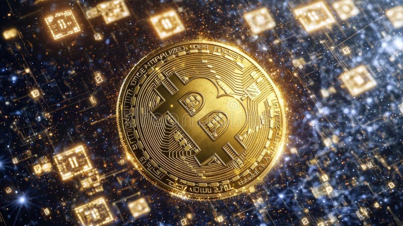 Bitcoin in Space stock illustration. Illustration of markets - 335078021