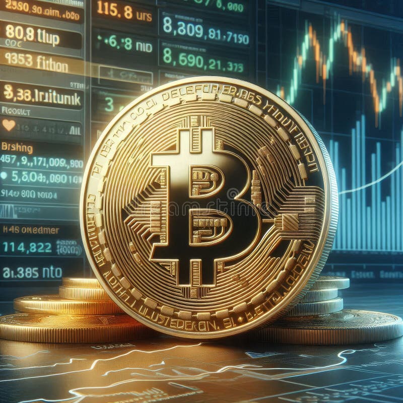 Bitcoin Stacked with Financial Charts in Background Stock Photo - Image ...