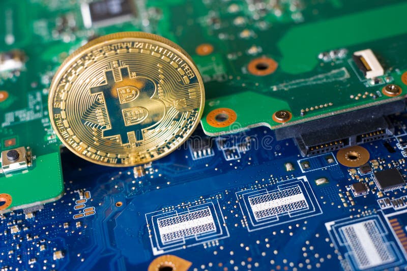 Bitcoin on motherboard stock photo. Image of monetary - 114308472