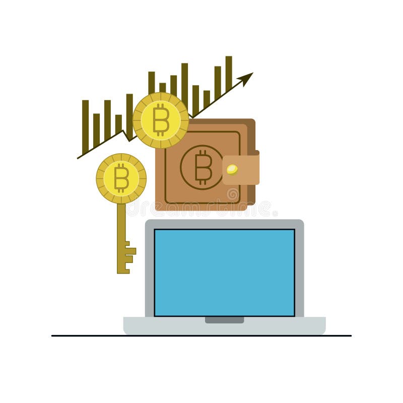 Bitcoin Statistics Bars Growing Currency and Key and Wallet and Laptop ... Bitcoin Statistics Bars Growing Currency and Key and Wallet and Laptop ...
