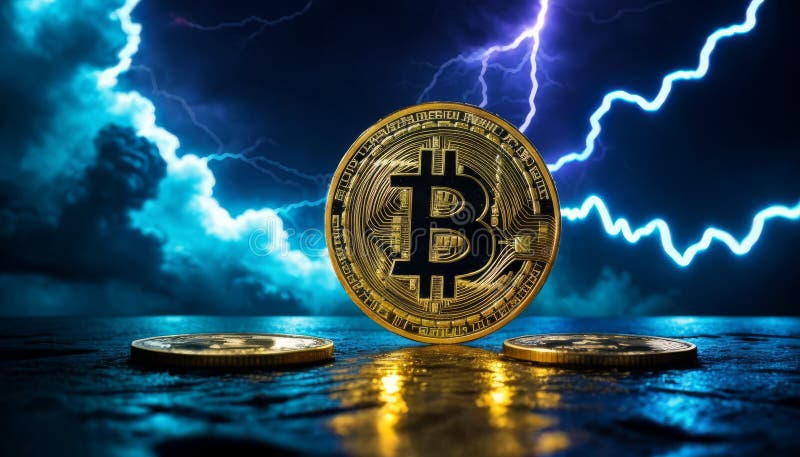Bitcoin Storm Concept Art stock image. Image of dramatic - 309506341