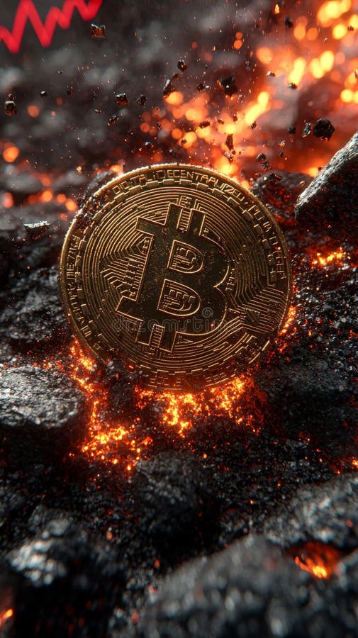 Bitcoin Surrounded by Molten Rocks in a Volcanic Environment Stock ...
