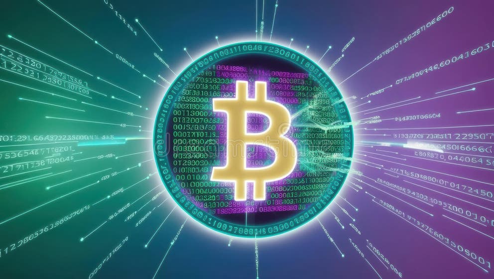 Bitcoin Surrounded by Shifting Binary Code in a Glowing Futuristic ...