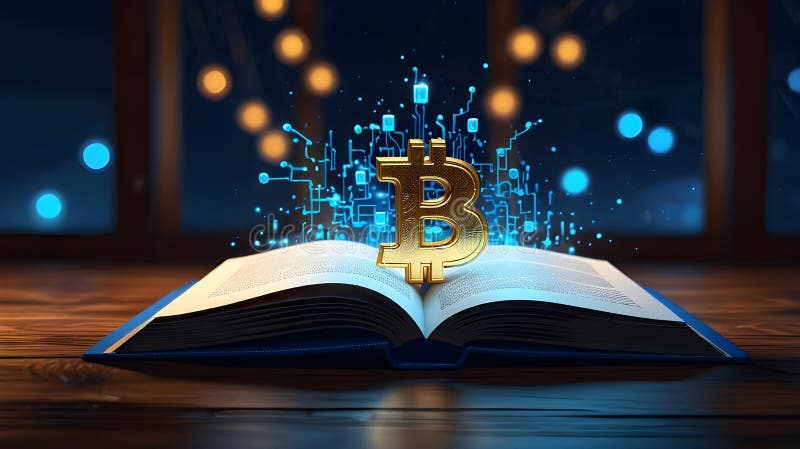Bitcoin Symbol on Book with Circuit Board Design Stock Illustration ...