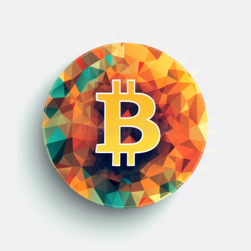 Bitcoin Symbol Button: Rainbow Colors on Polygonal Design Stock ...