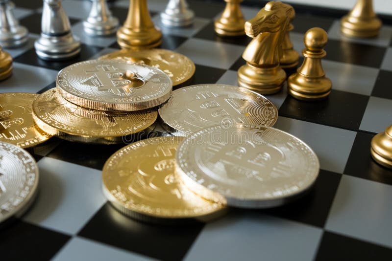 Bitcoin Symbol on Chess Board Game, Tack Financial Statistic Graph ...