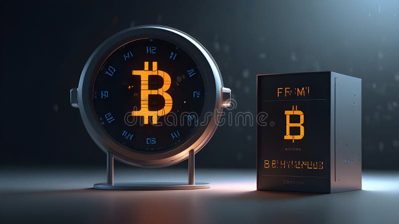 Bitcoin Symbol Clock and Box on Table Stock Illustration - Illustration ...
