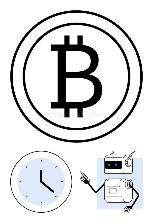 Bitcoin Symbol with Clock and Robot Digital Currency, Time Management ...