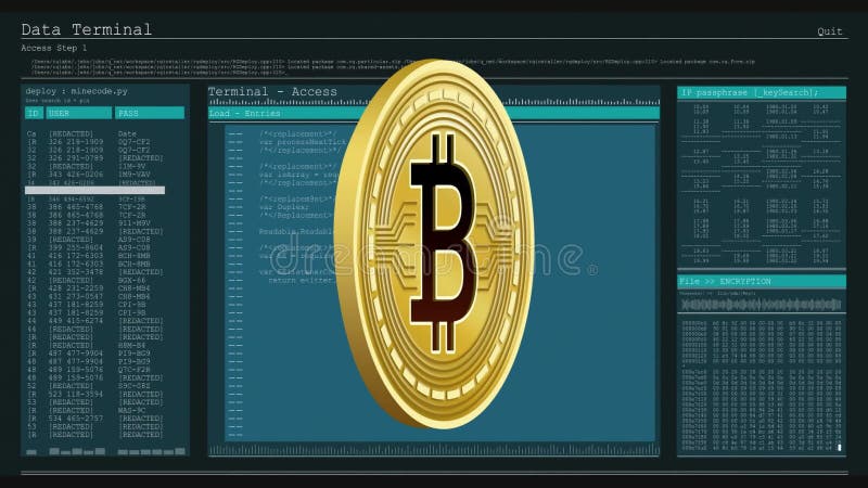 Bitcoin Symbol with Coding Elements in Digital Animation on Terminal ...