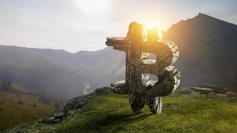 Bitcoin Symbol on Landscape Background Stock Image - Image of ecommerce ...