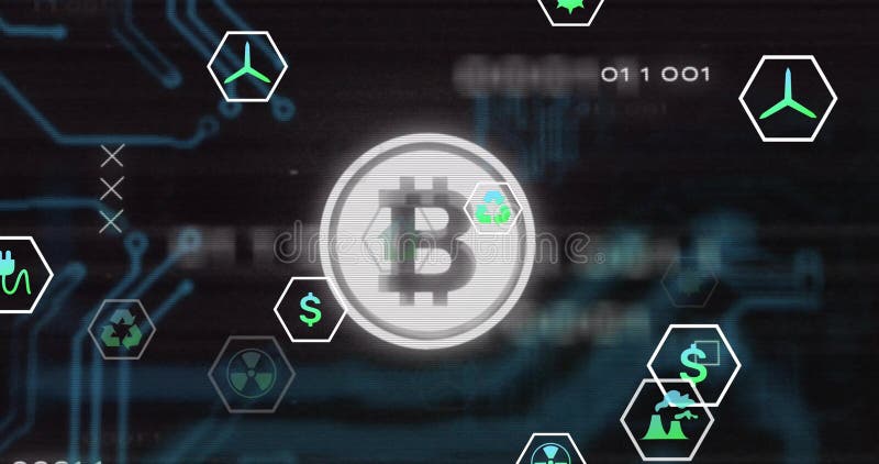Bitcoin Symbol Surrounded by Digital Network Elements and Various Icons ...