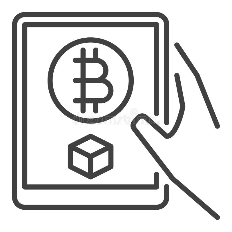 Bitcoin on Tablet Screen Vector Crypto Currency Icon or Sign in Thin ...