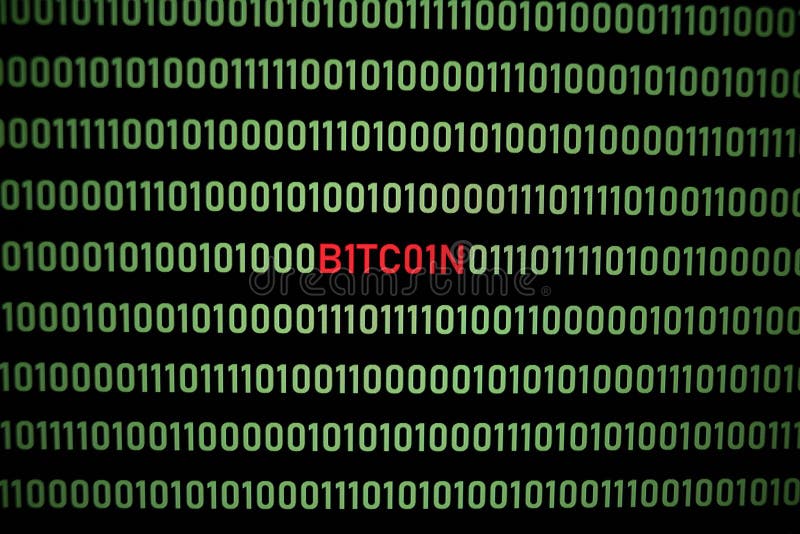 BITCOIN Text and Binary Code Concept from the Desktop Computer Screen ...