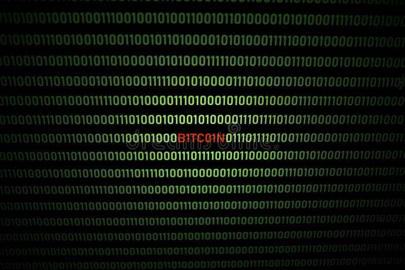 BITCOIN Text and Binary Code Concept from the Desktop Computer Screen ...