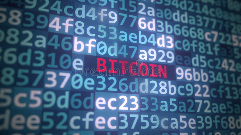 Bitcoin Text And Source Code On The Computer Monitor 3d Rendering Stock Illustration