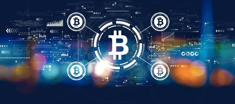 Bitcoin Theme with Blurred City at Night Stock Illustration ...