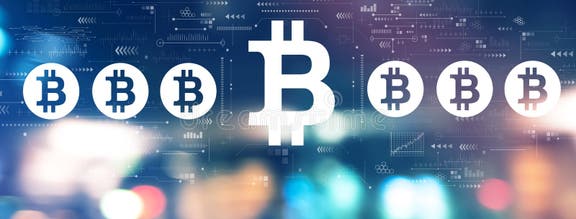 Bitcoin Theme with City Lights at Night Stock Photo - Image of city ...