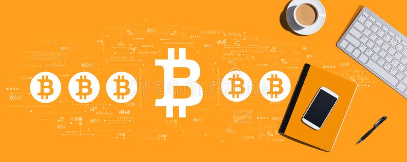 Bitcoin Theme with Computer Keyboard and Office Items Stock ...