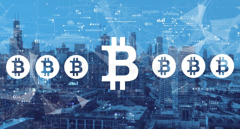 Bitcoin Theme with Downtown Chicago Stock Image - Image of internet ...