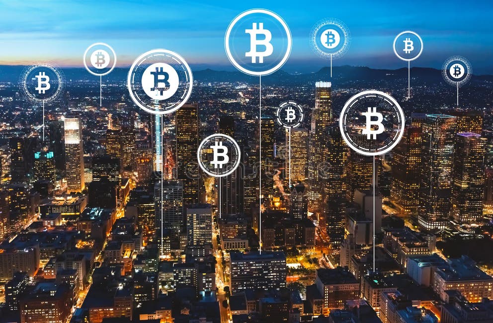 Bitcoin Theme with Downtown Los Angeles Stock Image - Image of market ...
