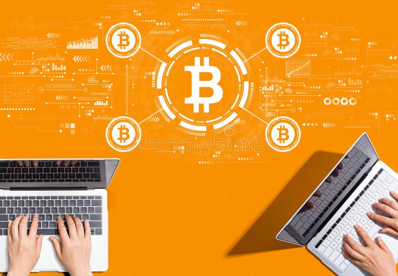 Bitcoin Theme with People Working Together Stock Illustration ...