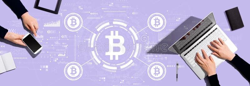 Bitcoin Theme with People Working Together Stock Image - Image of ...