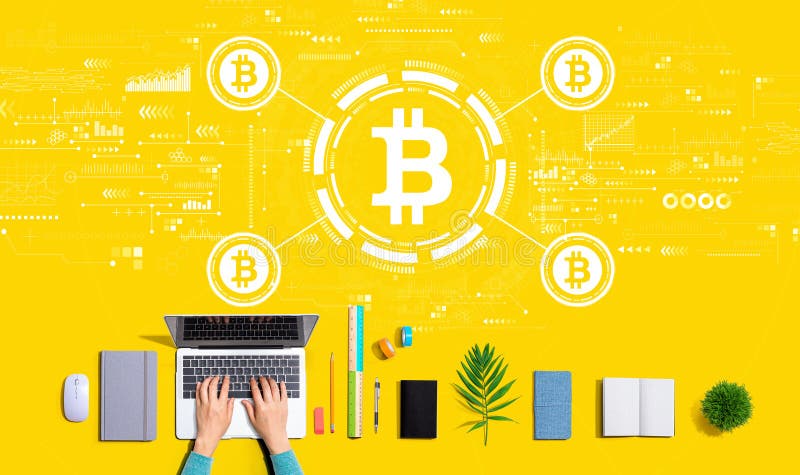 Bitcoin Theme with Person Using a Laptop Stock Photo - Image of hand ...