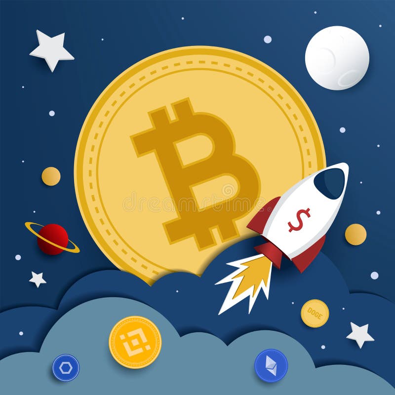 Bitcoin to the moon stock vector. Illustration of bitcoin - 225501775