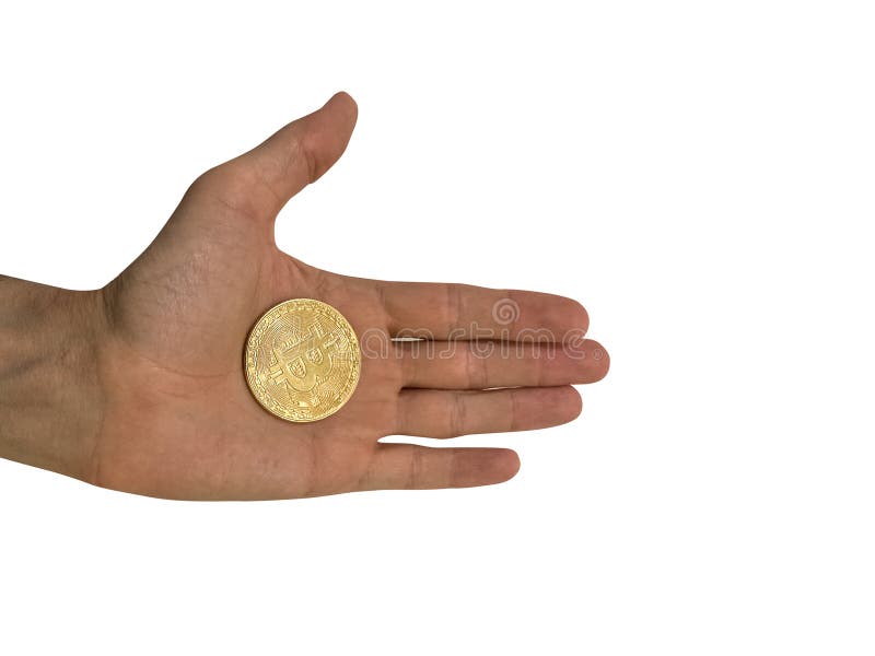 Bitcoin Token in Woman& X27;s Hand Isolated on White Background Stock ...