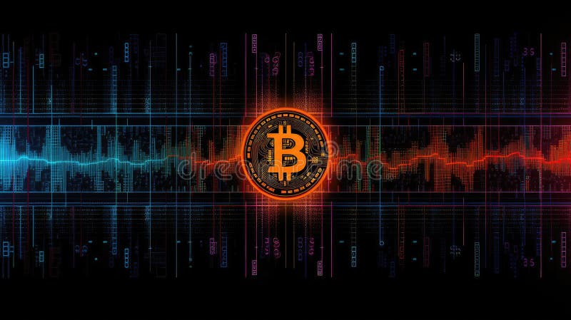 Bitcoin Trading Chart Blue Orange Neon Lines Black Background ...