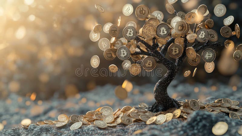 Bitcoin Tree with Coins on Leaves in 8K Resolution Stock Illustration ...
