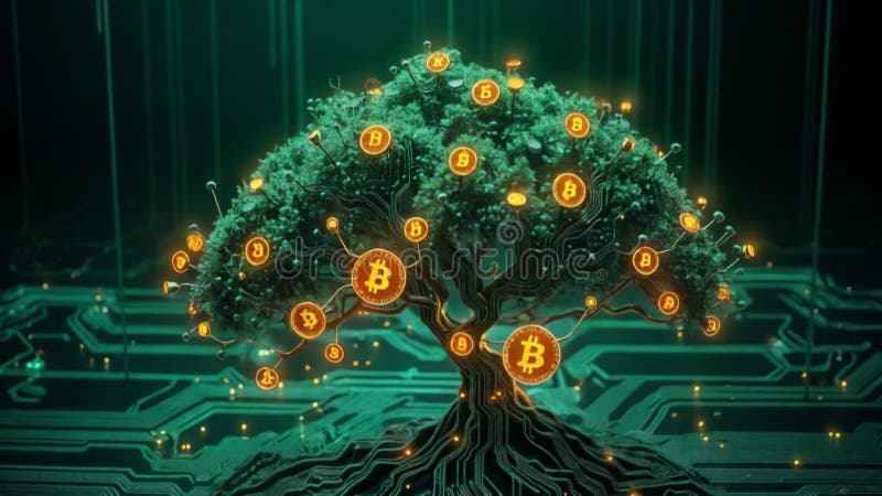 Bitcoin Tree Growing on Circuit Board. AI Generated. Stock Footage ...