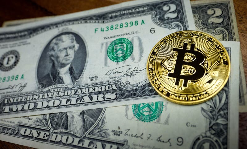 Bitcoin with US Dollar Bank Note Stock Image - Image of financial ...