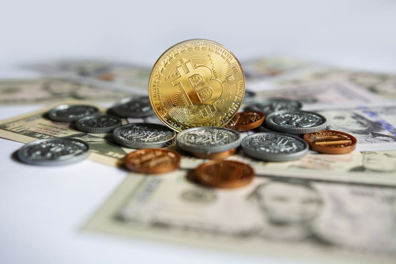 Bitcoin on US dollar stock image. Image of bitcoin, currency - 224675767