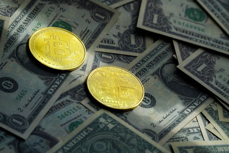 Bitcoin and Us Dollar Close Up View Stock Photo - Image of investment ...