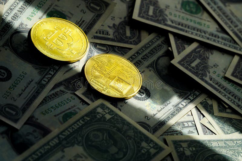 Bitcoin and Us Dollar Close Up View Stock Photo - Image of ...