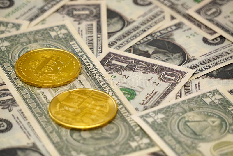 Bitcoin and Us Dollar Close Up View Stock Photo - Image of ...