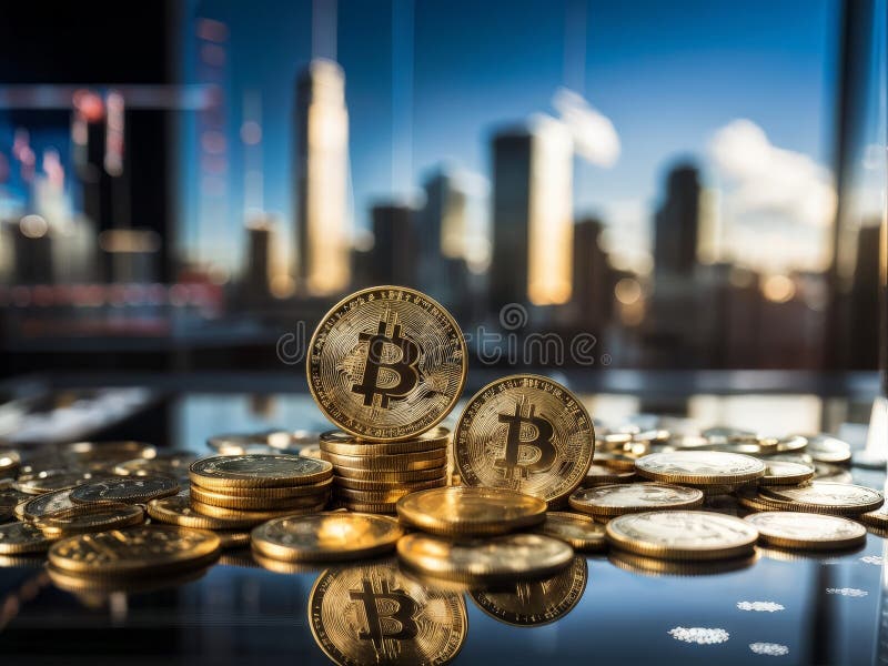 Bitcoin on the Virtual Currency of City Stock Illustration ...