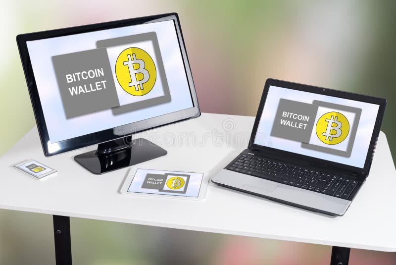 Bitcoin Wallet Concept on Different Devices Stock Illustration ...