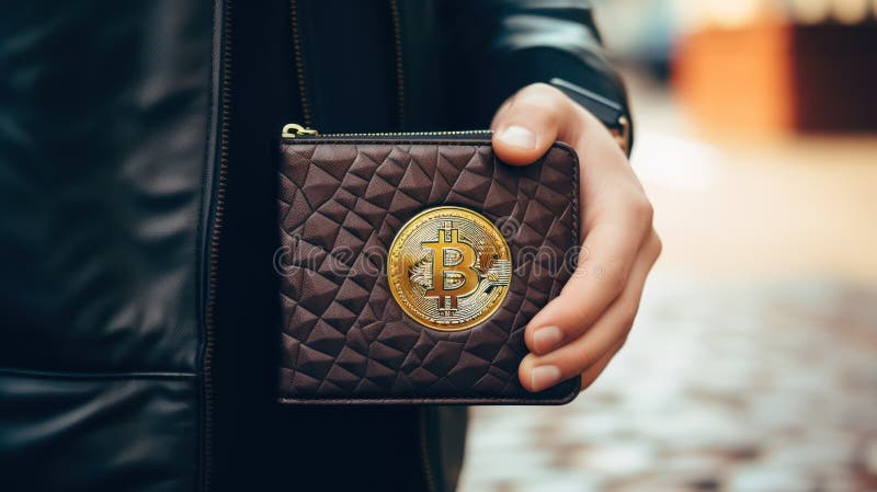Bitcoin Wallet in the Hands of a Girl in a Leather Jacket. Generative ...