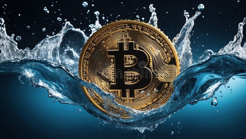 Bitcoin in water splash stock illustration. Illustration of water ...