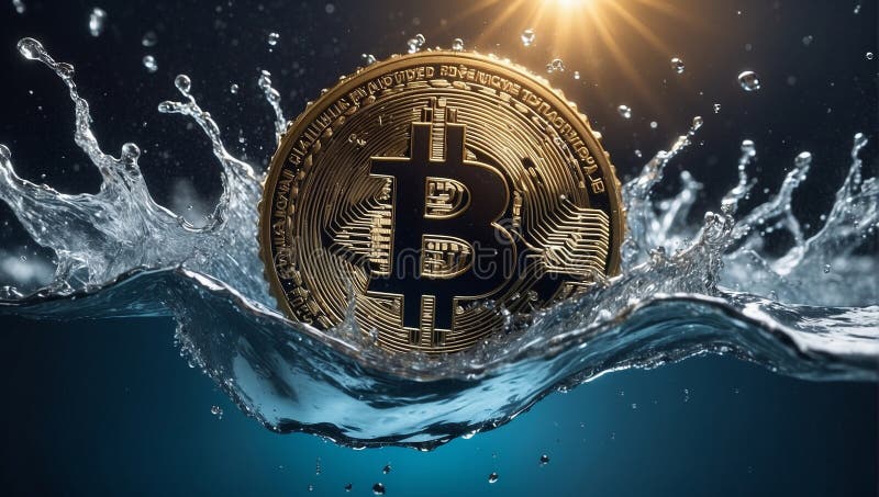 Bitcoin in water splash stock illustration. Illustration of ...