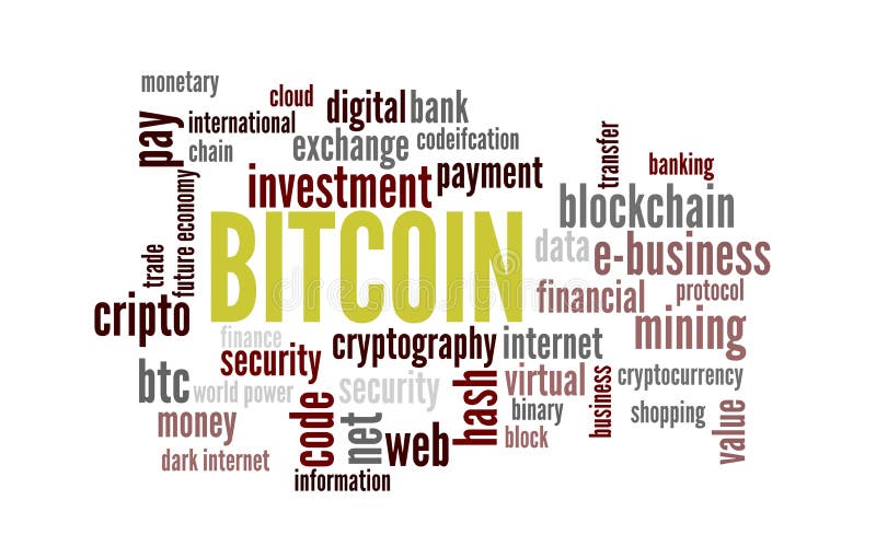 Bitcoin word cloud stock illustration. Illustration of bitcoin - 95491340