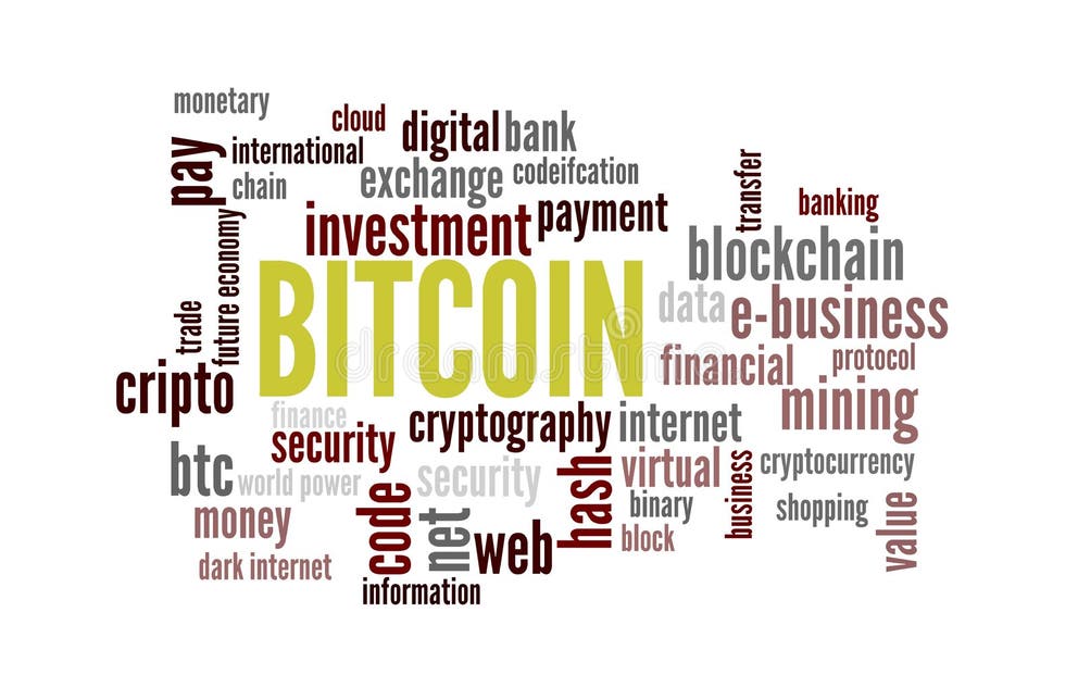 Bitcoin word cloud stock illustration. Illustration of bitcoin - 95491340