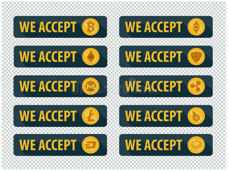 Bitcoins are Accepted Here. Icons in a Flat Style Editorial Image ...