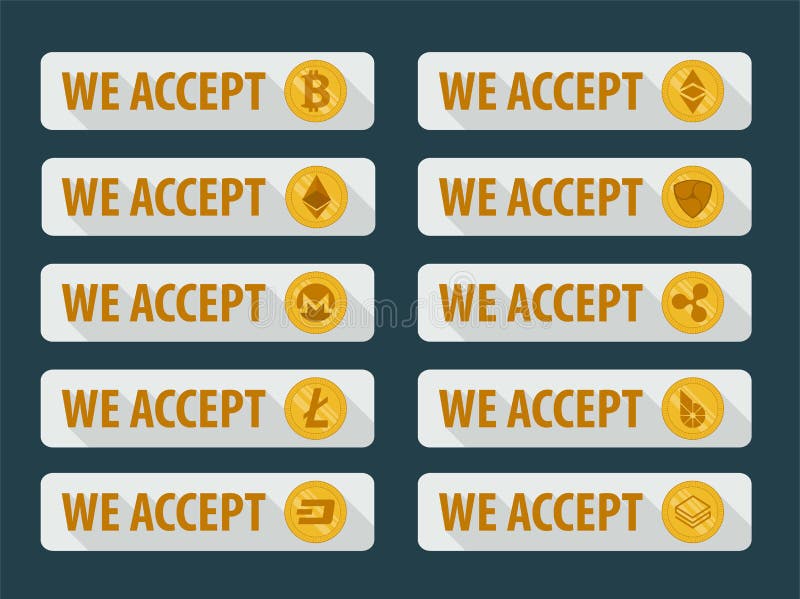 Bitcoins are Accepted Here. Icons in a Flat Style Editorial Photography ...