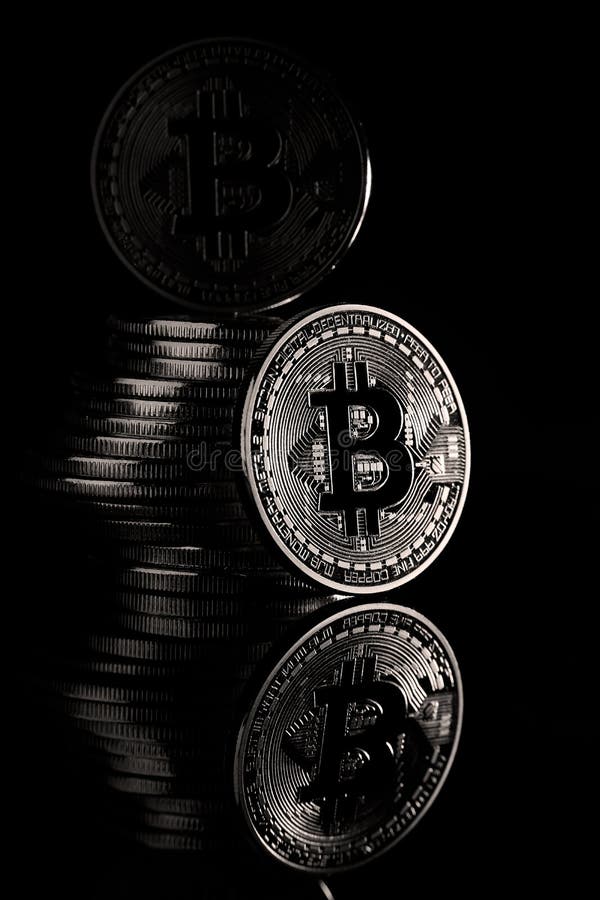 Bitcoins, black background stock image. Image of cash - 118714541