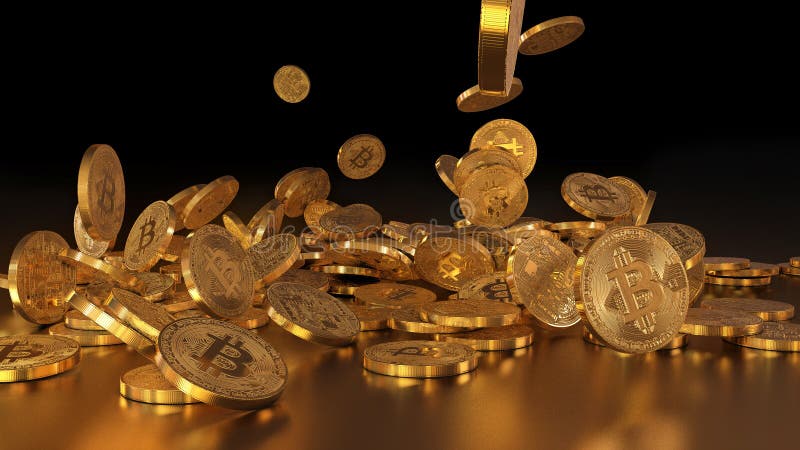 Bitcoins falling on a pile stock image. Image of heap - 96057149